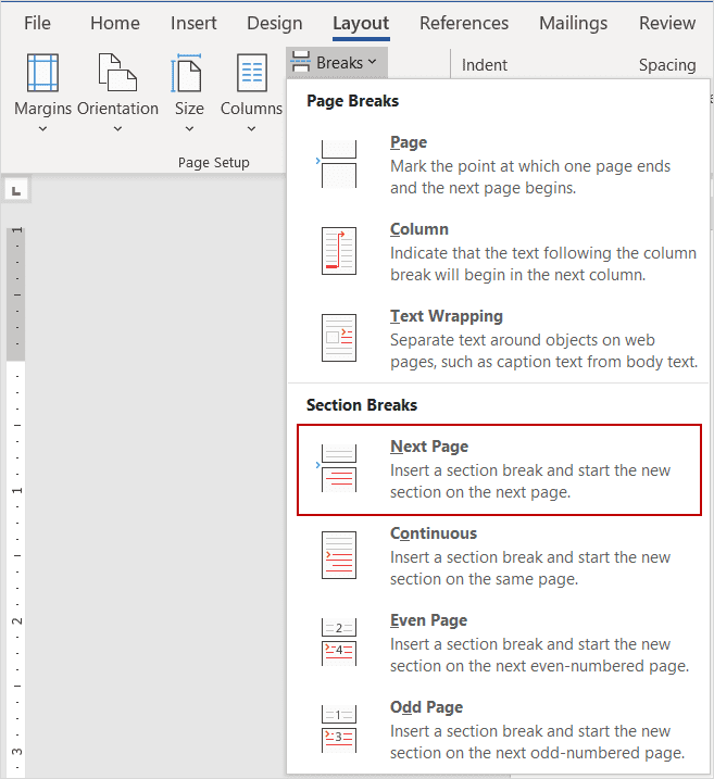 Using Sections to Change Page Layout in a Word Document